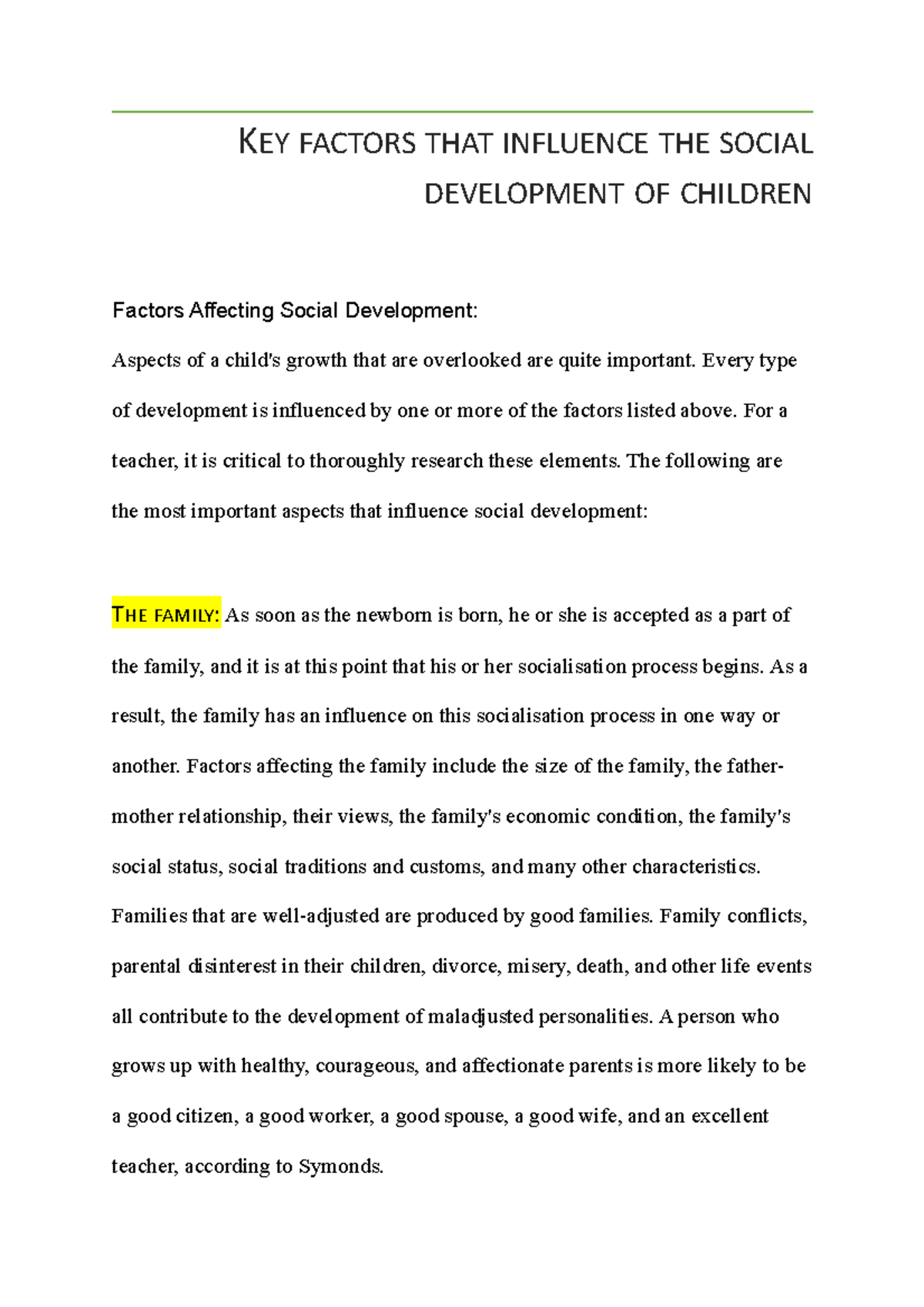 Key factors that influence the social development of children - KEY ...