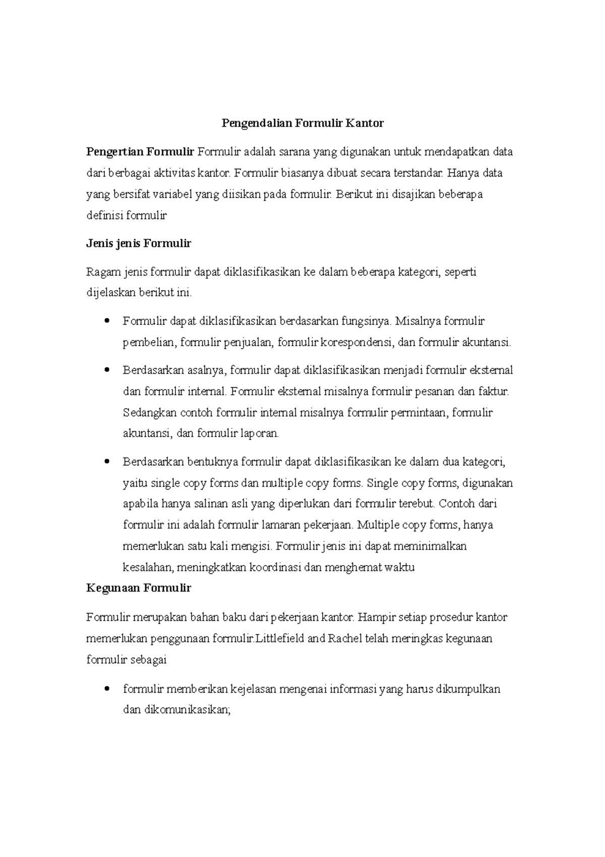 Pengendalian Formulir Kantor: Klasifikasi dan Kegunaan Formulir - Studocu