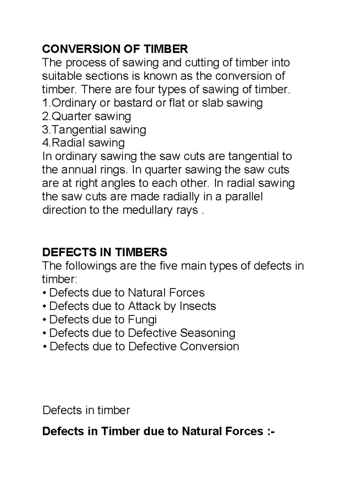 Civil Engineering 3: Timber Conversion and Defects Overview - Studocu