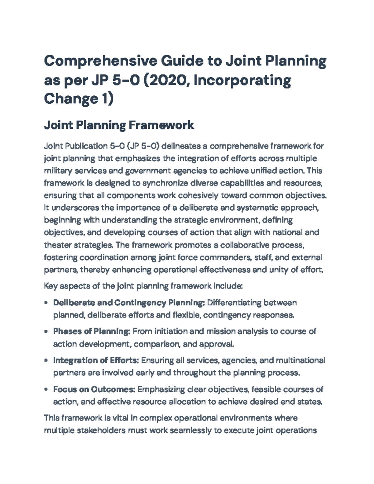 Comprehensive Overview of Joint Planning Framework JP 5-0 (2020, Change ...