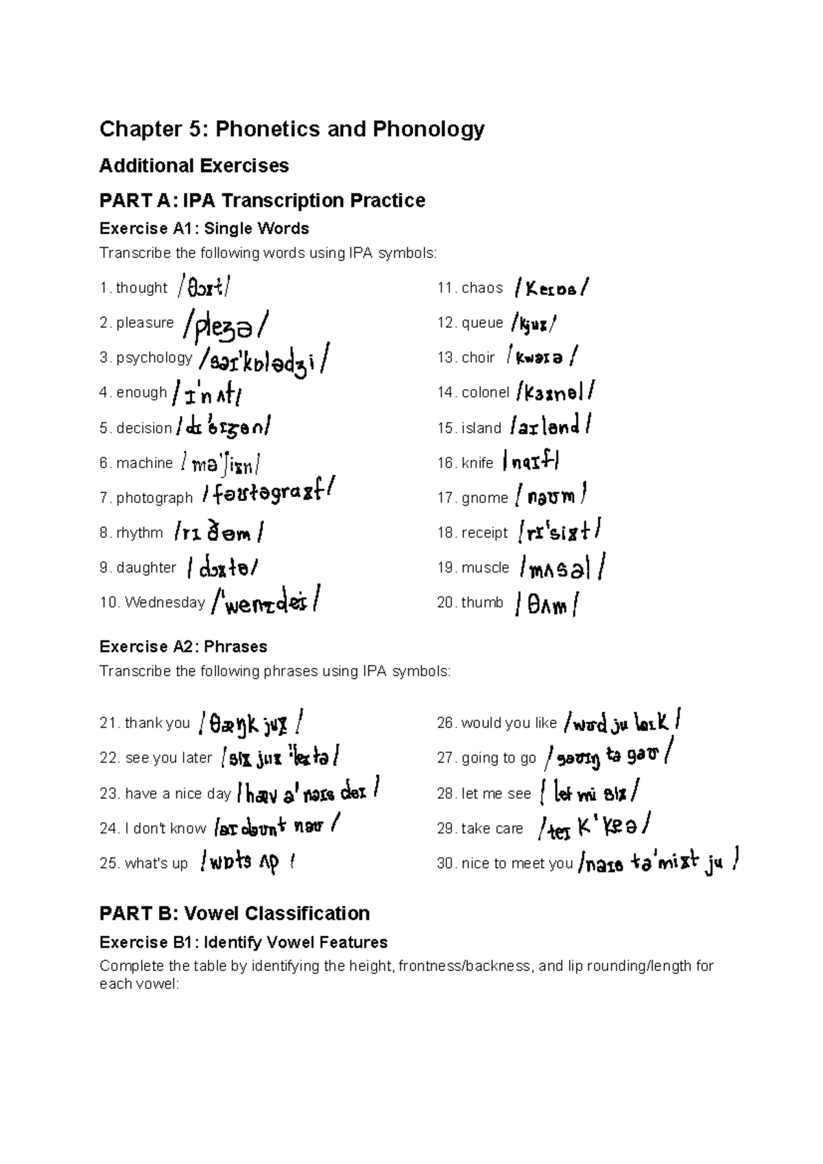 Chapter 5: Phonetics & Phonology Homework Exercises for Linguistics ...