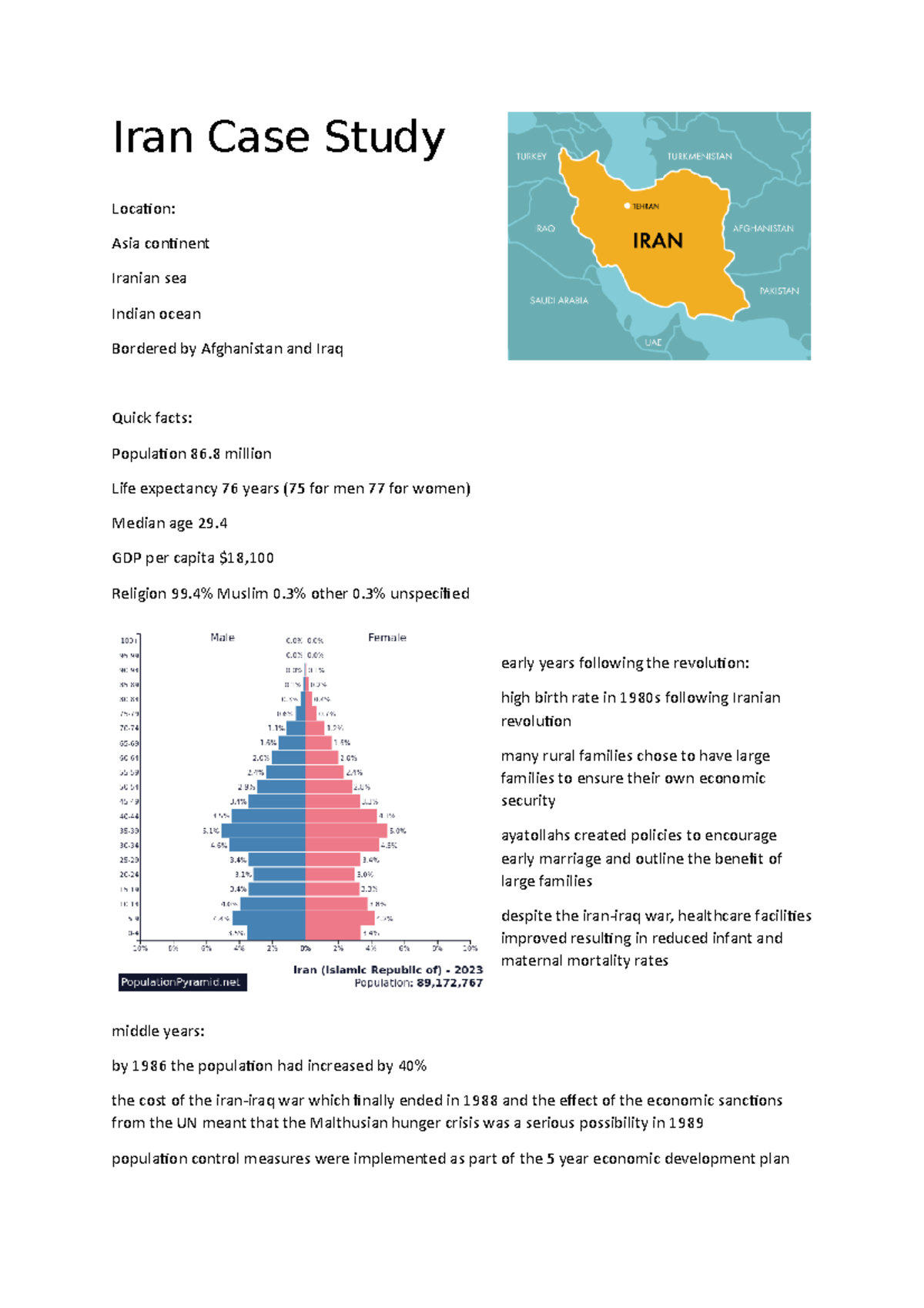 Iran Case Study: Population Management and Socio-Economic Impacts - Studocu