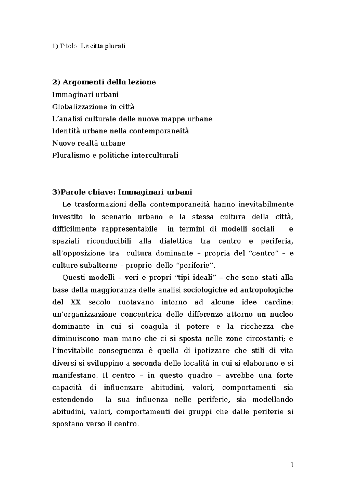Le Città Plurali: Globalizzazione e Identità Urbana - Materiale per ...