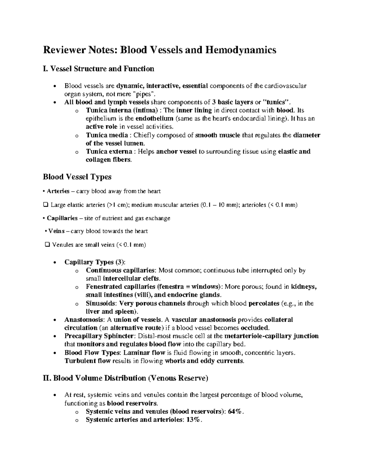 Blood Vessels & Hemodynamics I: Structure, Function, and Flow Review ...