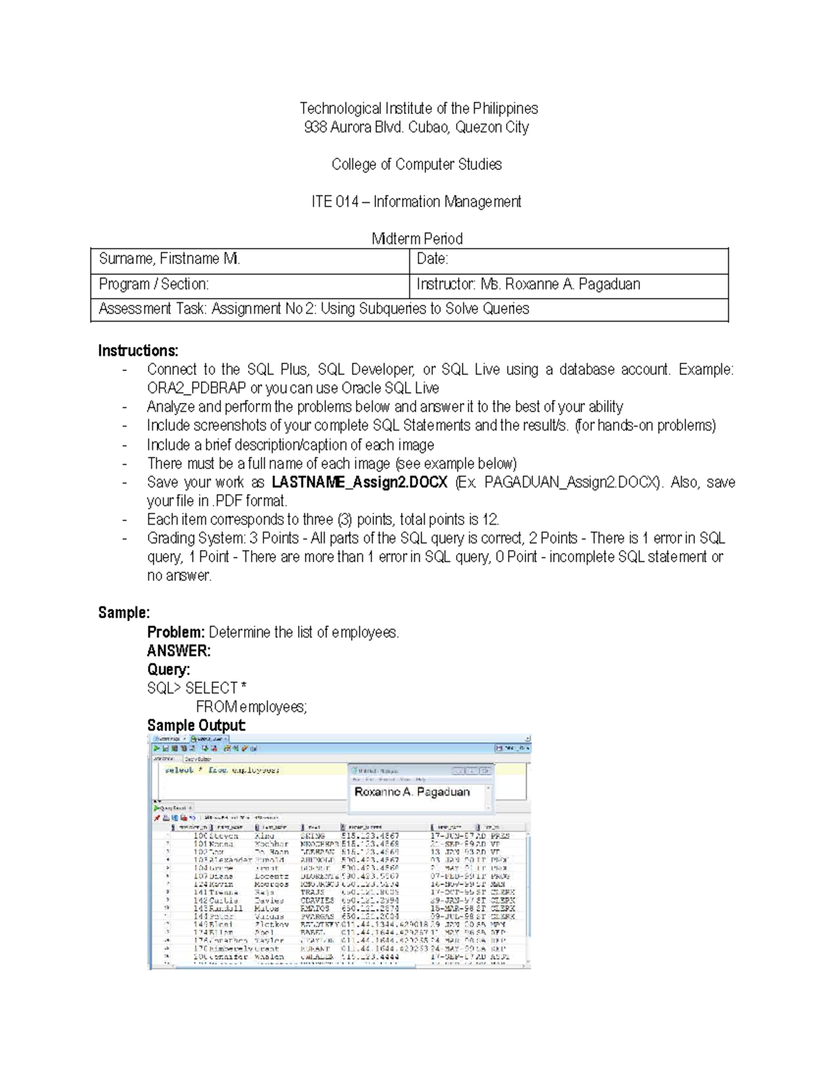 ITE 014 Midterm Assignment 2: SQL Subqueries Analysis - Studocu