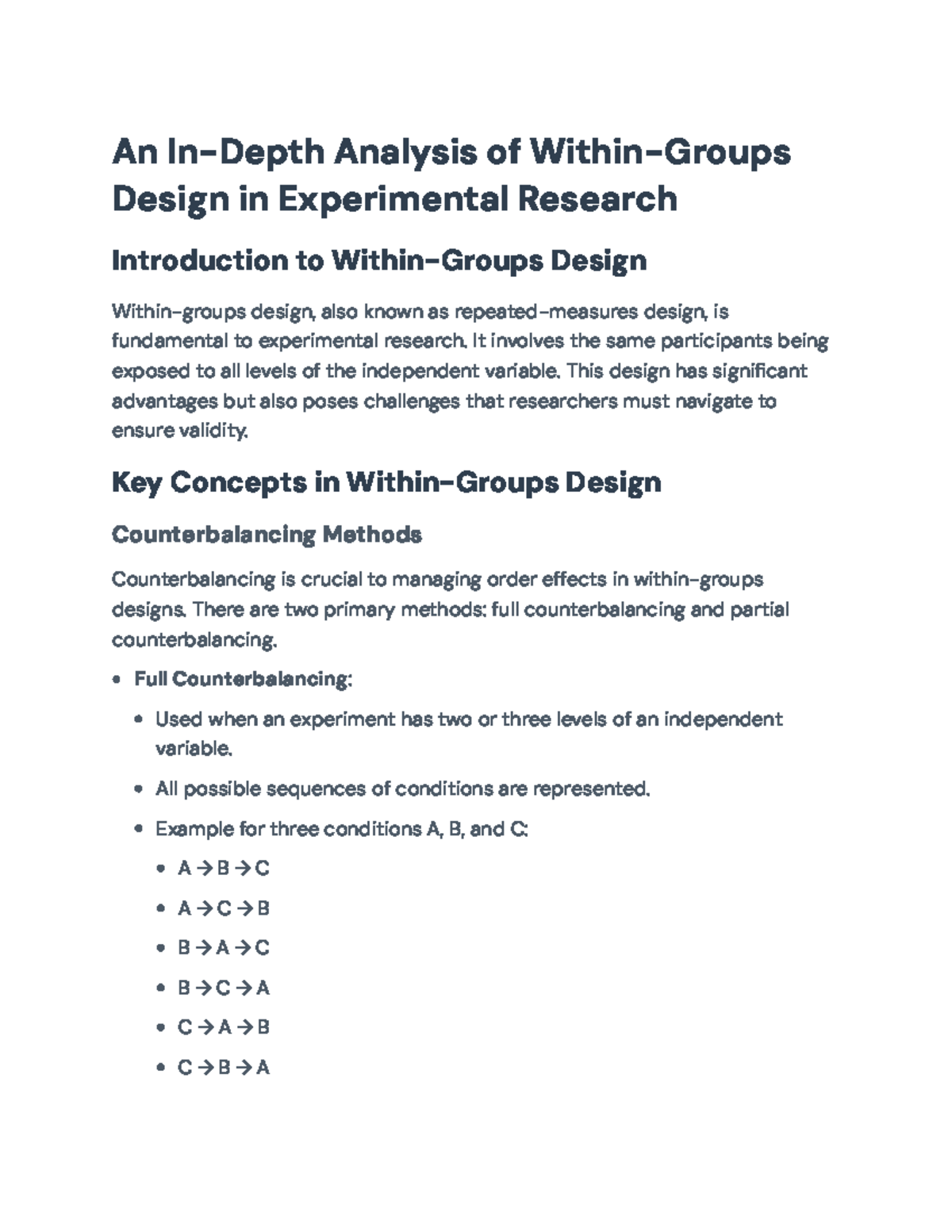 Within-Groups Design: Advantages, Challenges, and Counterbalancing ...