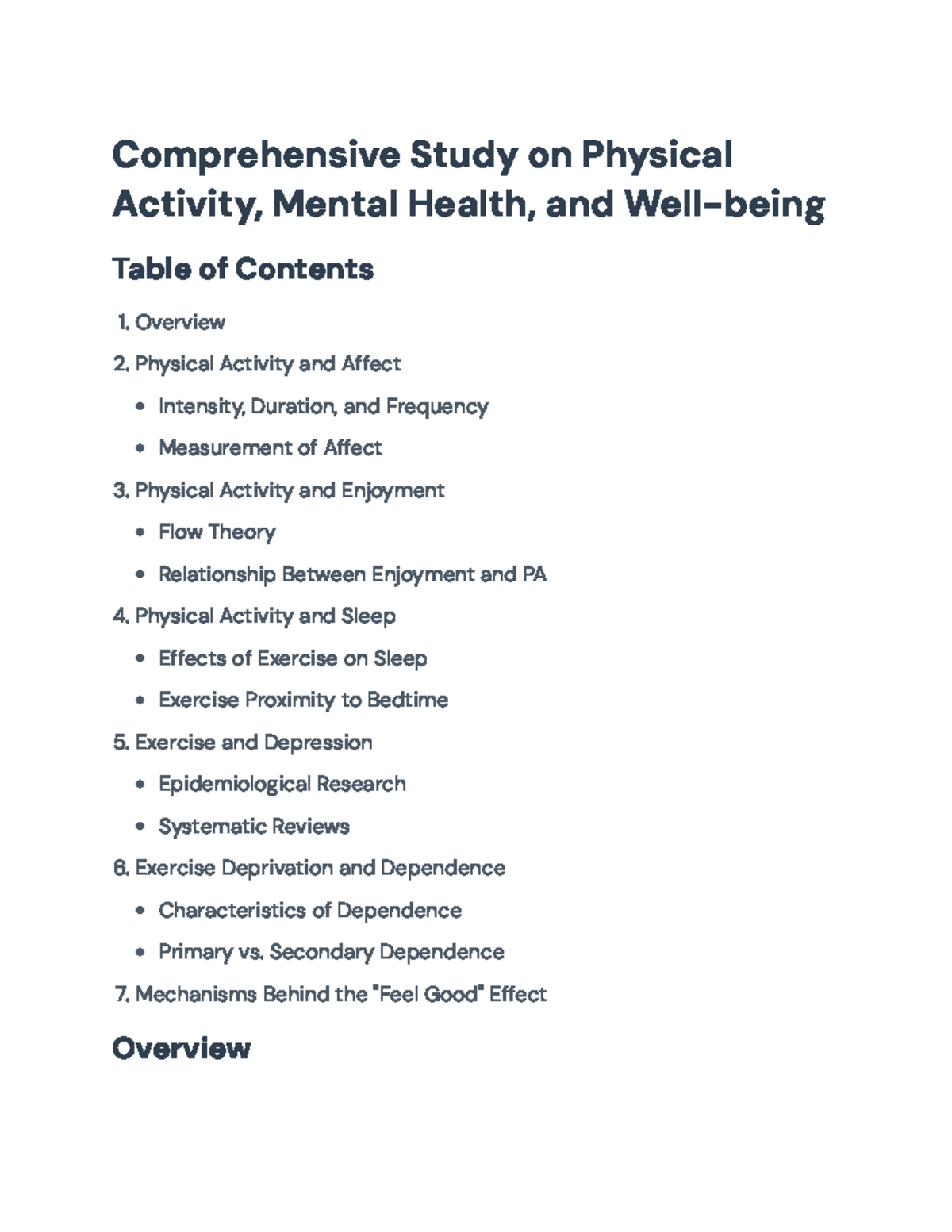 Comprehensive Overview of Physical Activity and Mental Health Effects ...