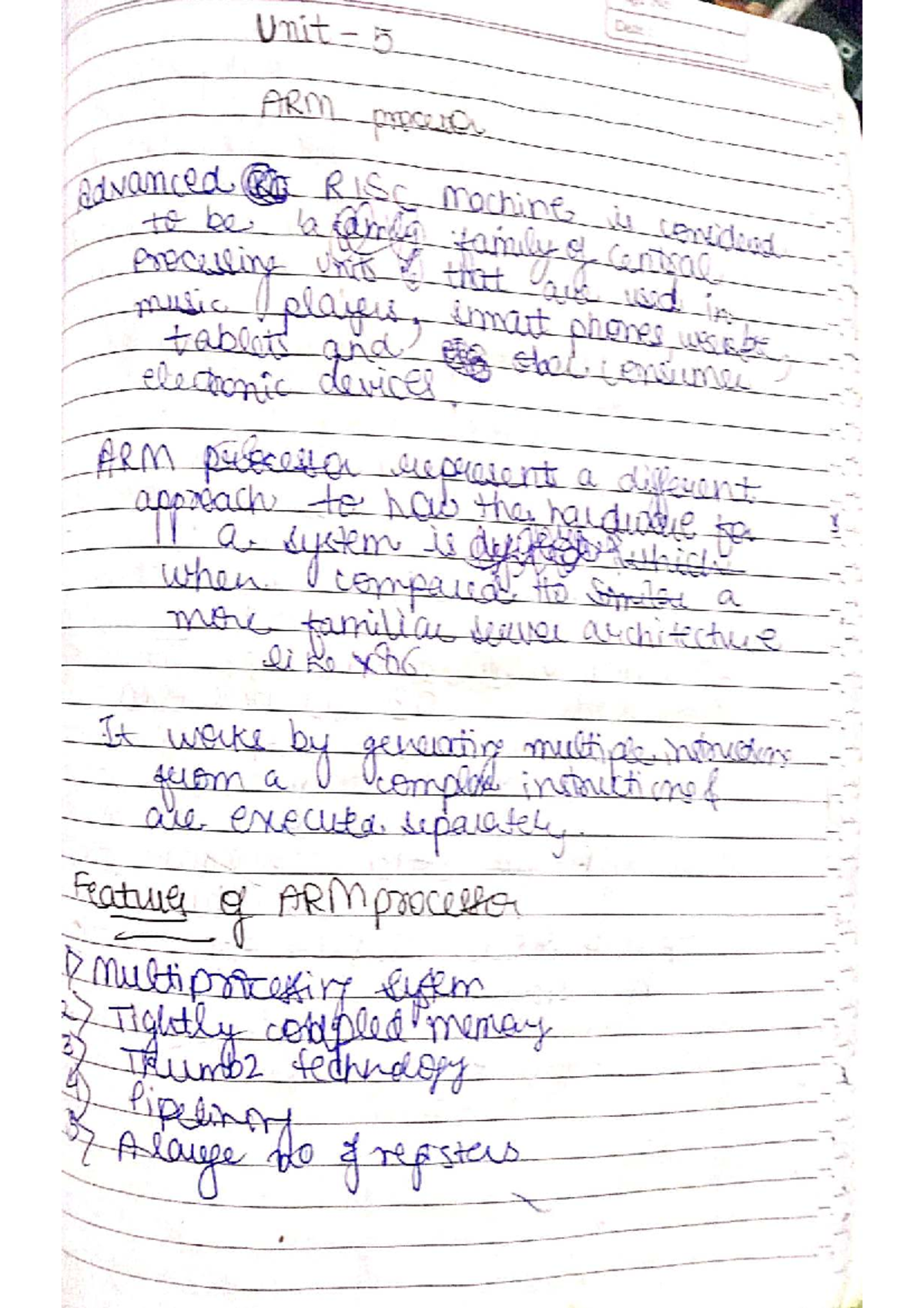 Coa Unit 5 - Key Topics on ARM Processor Architecture and RISC - Studocu