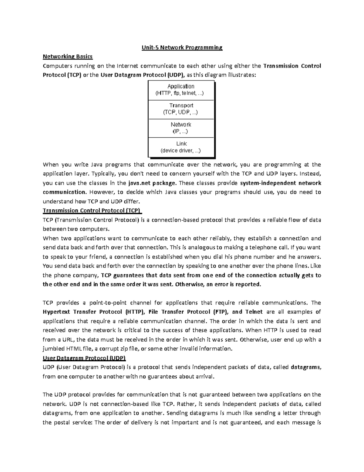 Unit 5: Network Programming - TCP vs UDP Explained - Studocu