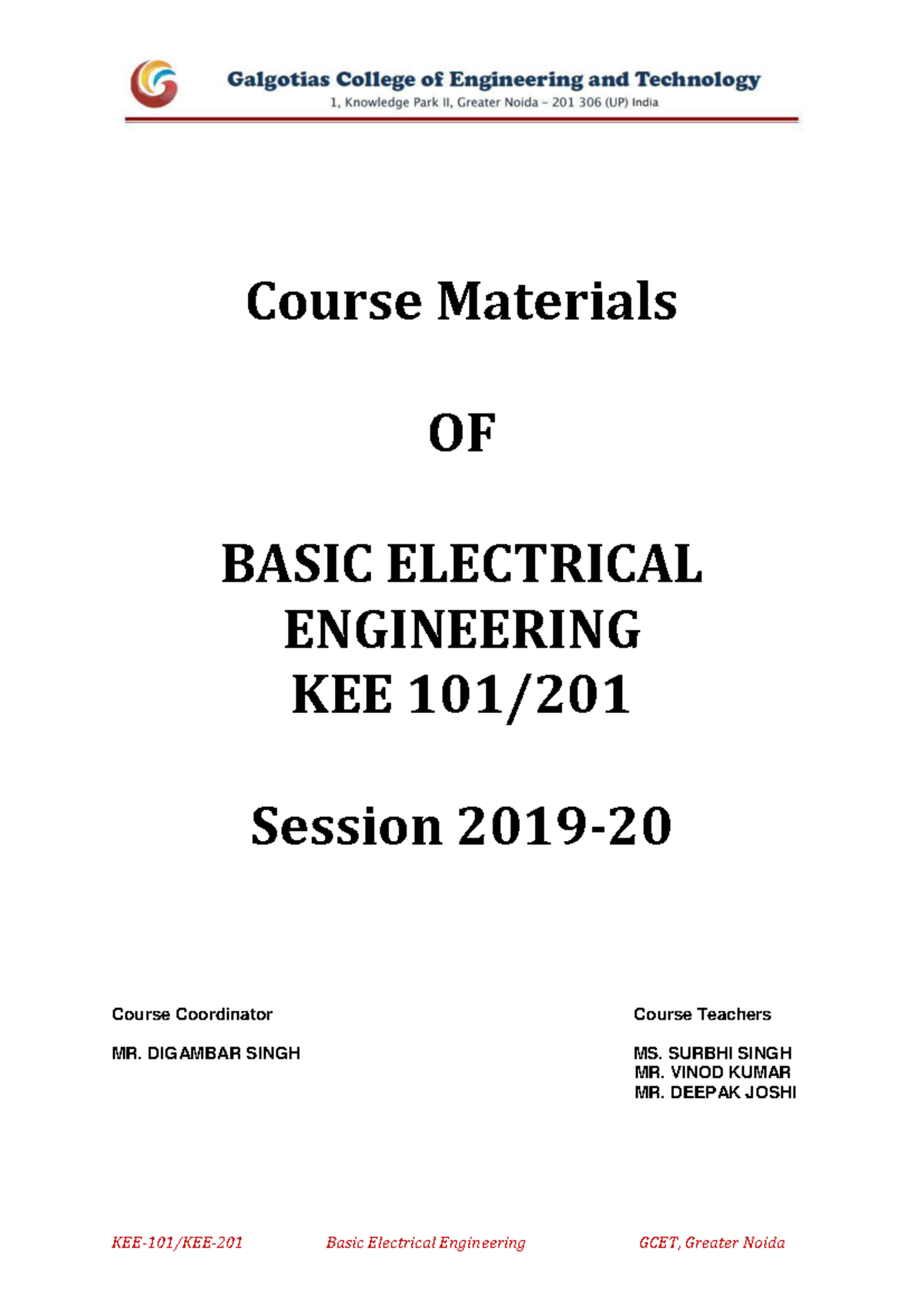 Notes on Electrical Installation - KEE 101 Basic Electrical Engg. - Studocu