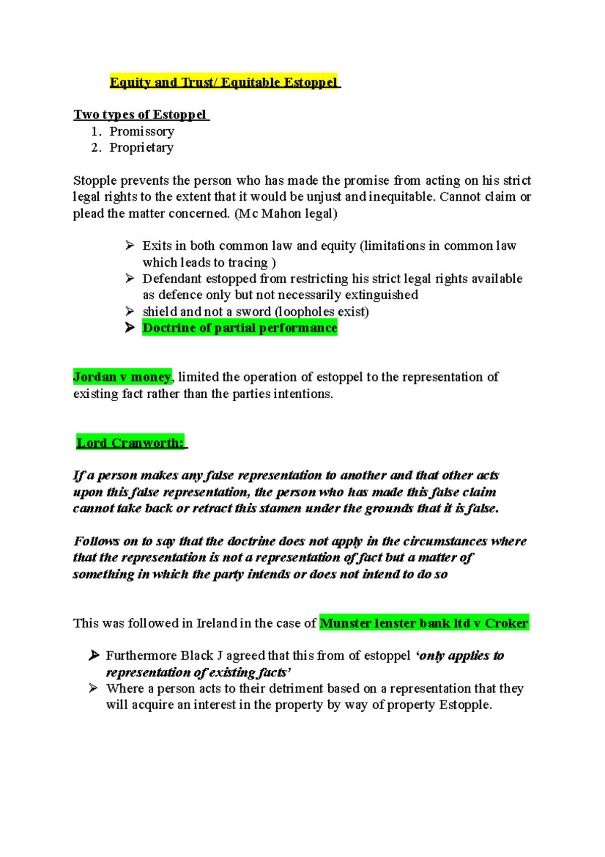 Equity and Trust Esstopple - Equity and Trust/ Equitable Estoppel Two ...