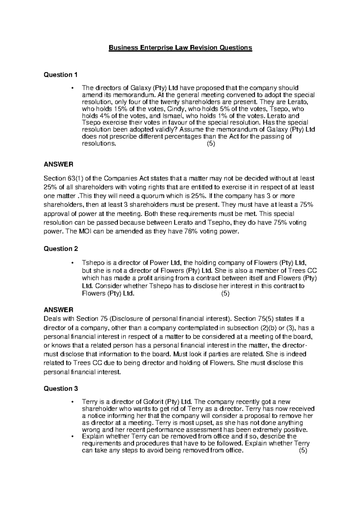 UNIT 5 Summary - Exam Revision - UNIT 5 GROUPS OF COMPANIES Chapter 3 3 ...