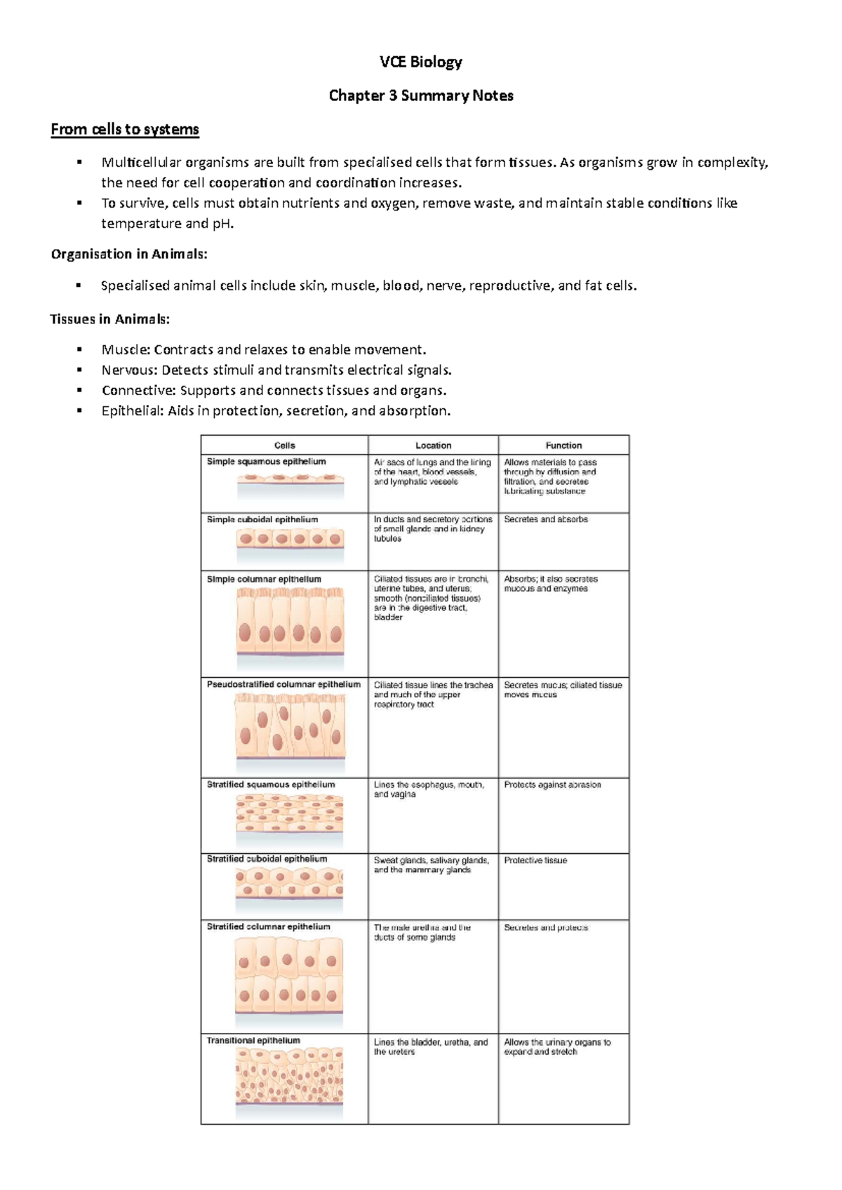 VCE Biology Chapter 3 Summary: From Cells to Systems in Organisms - Studocu