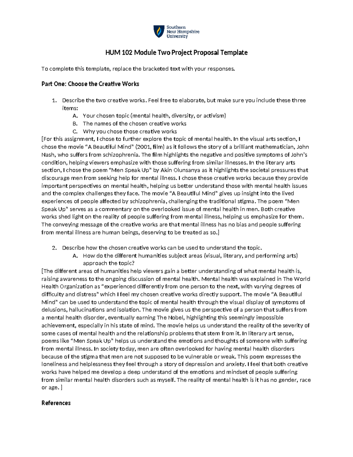 HUM 102 Module Two Project Proposal Template - Part One: Choose the ...