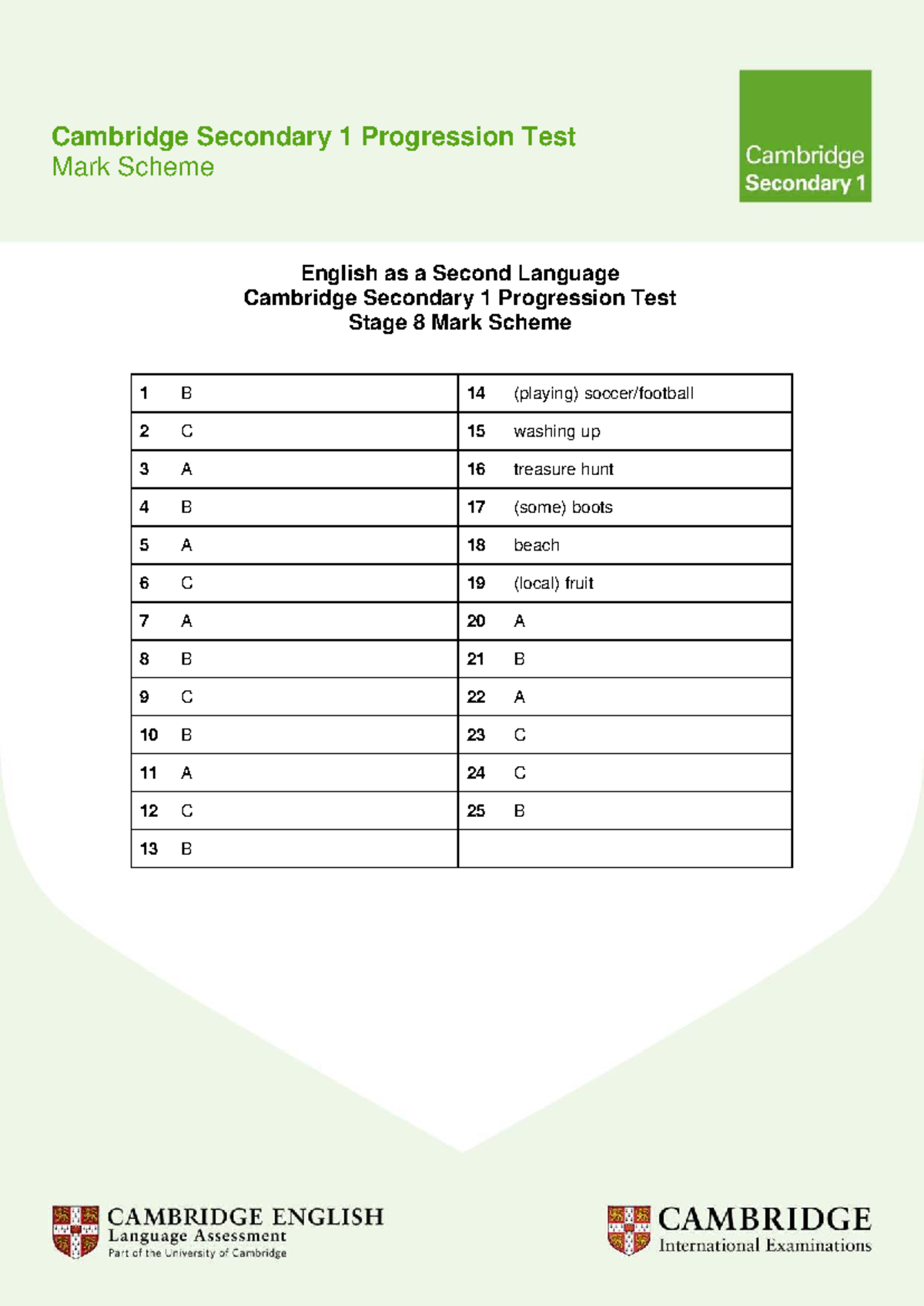 Cambridge Lower Secondary Progression Test - English as a Second ...