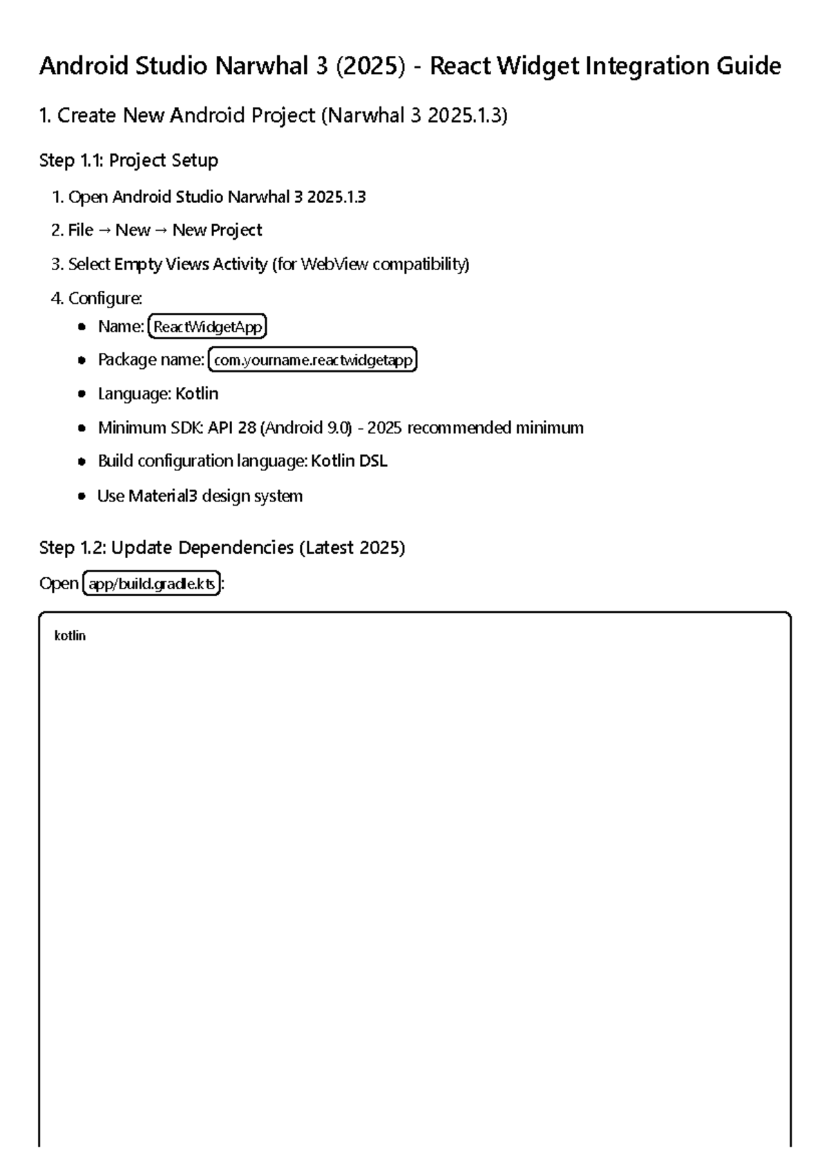Android Studio Narwhal 3 (2025) Complete Widget Integration Guide - Studocu