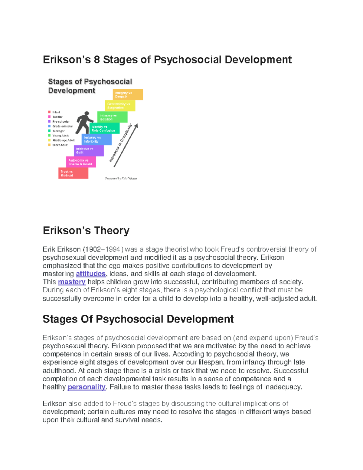 Eriksons Stages Of Development Erikson 8 Stages Of Development