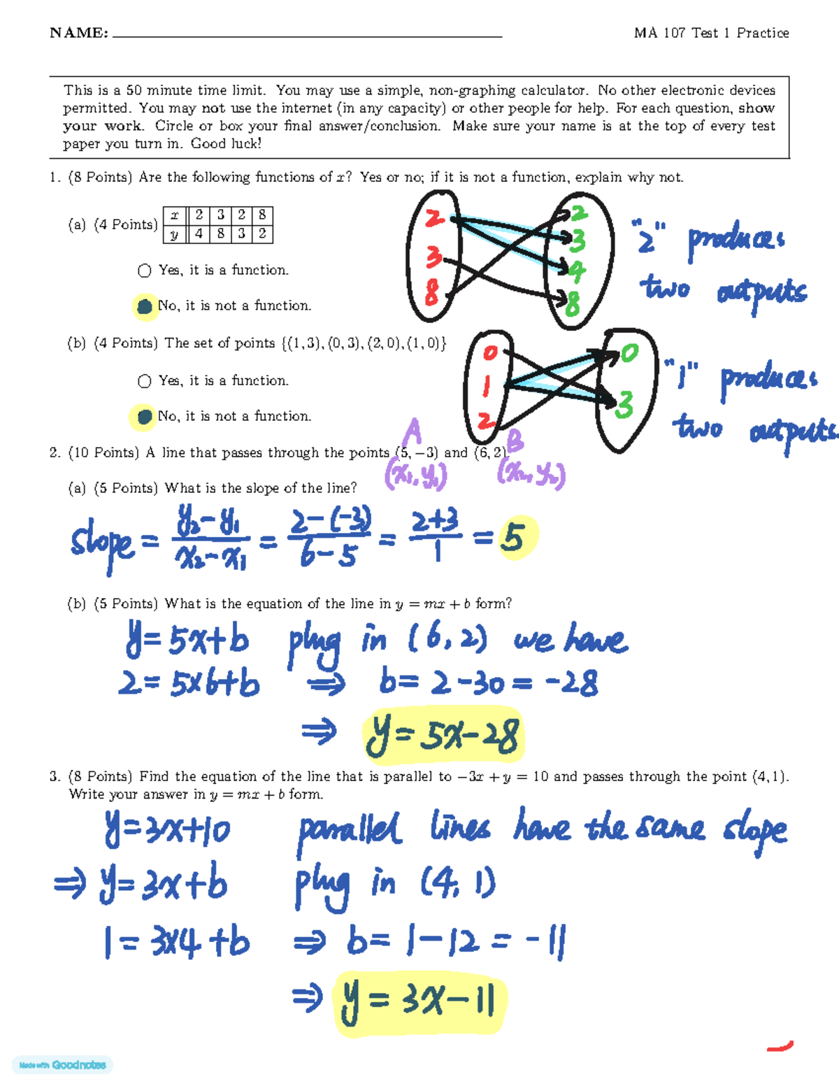MA 107 Test 1 Practice: Functions, Inequalities & Graphs - Studocu