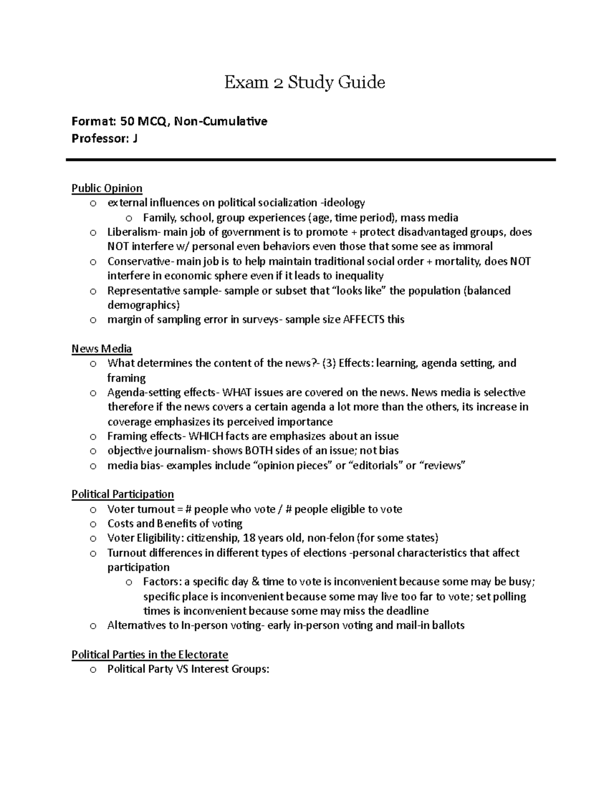POL 1101 Exam 2 Study Guide: Key Topics and Sample Questions - Studocu