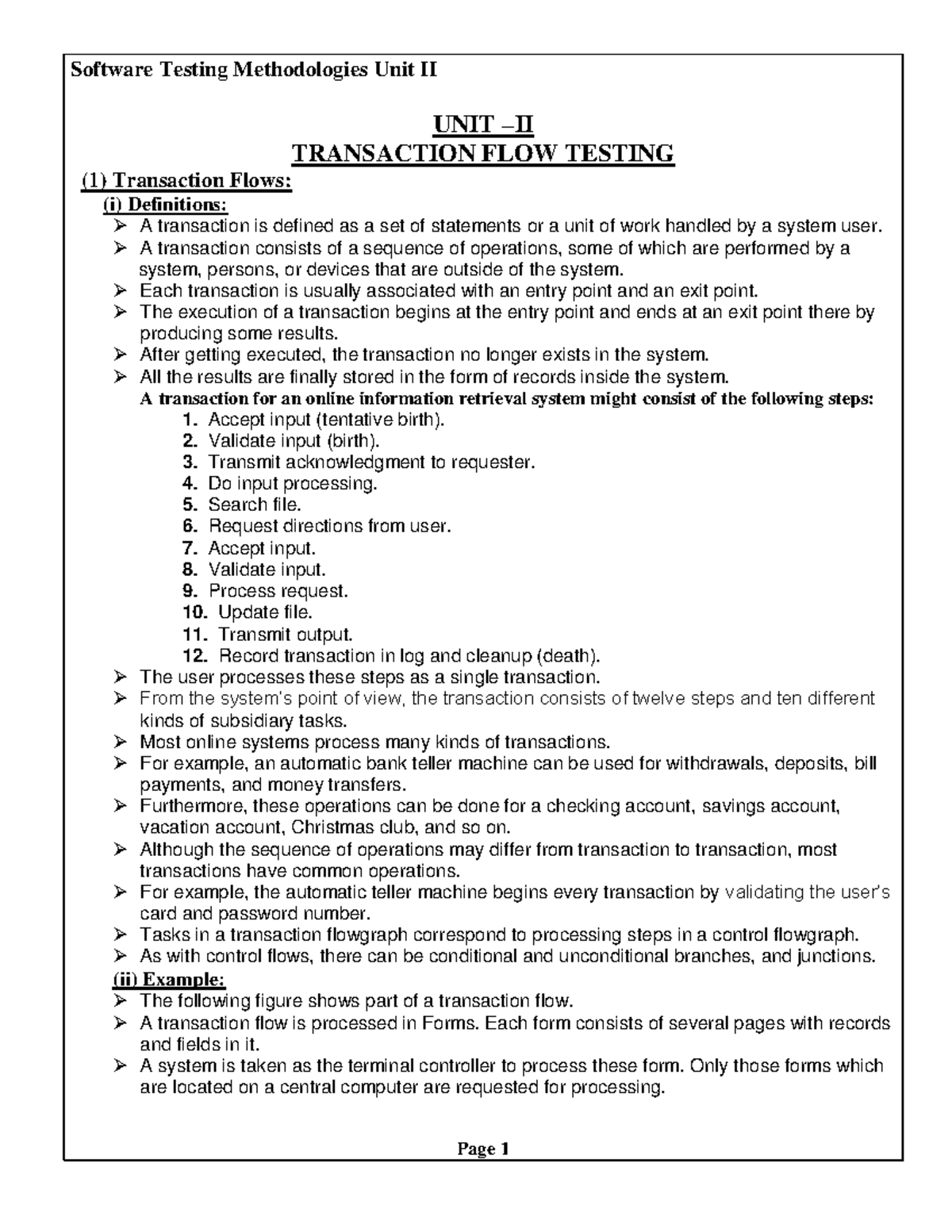 STM UNIT-2: Transaction Flow Testing Techniques and Structures - Studocu