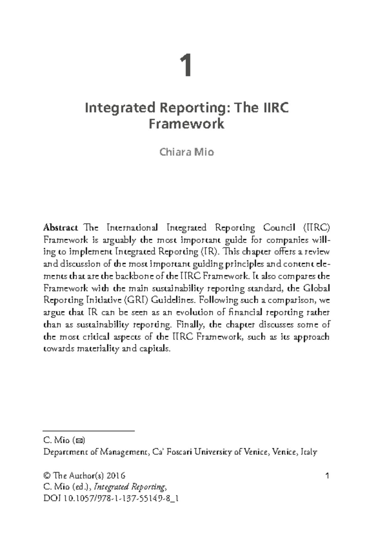 MIO2016 - Integrated Reporting and the IIRC Framework Overview - Studocu