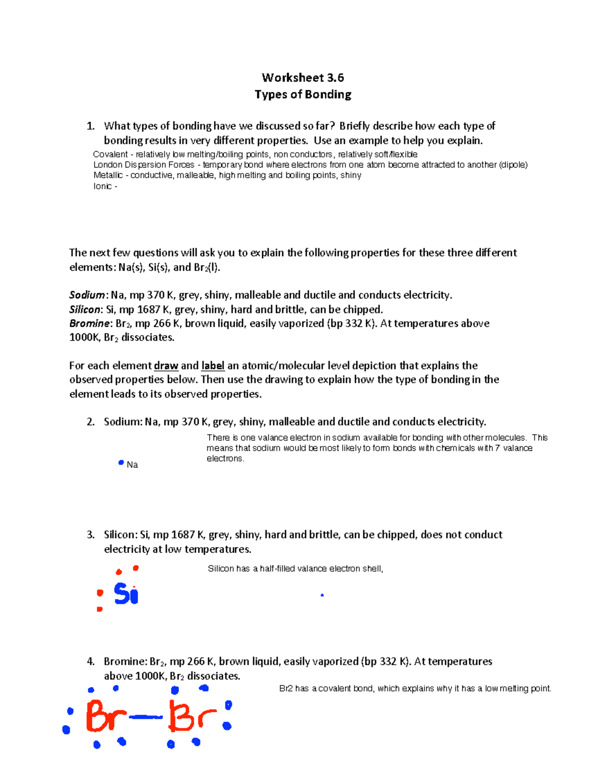 CHEM1061 Worksheet 3 - Types of Bonding Explained - Studocu