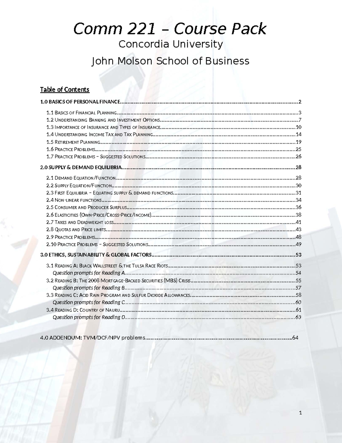 Comm 221 Course Pack: Personal Finance & Economic Principles Overview ...