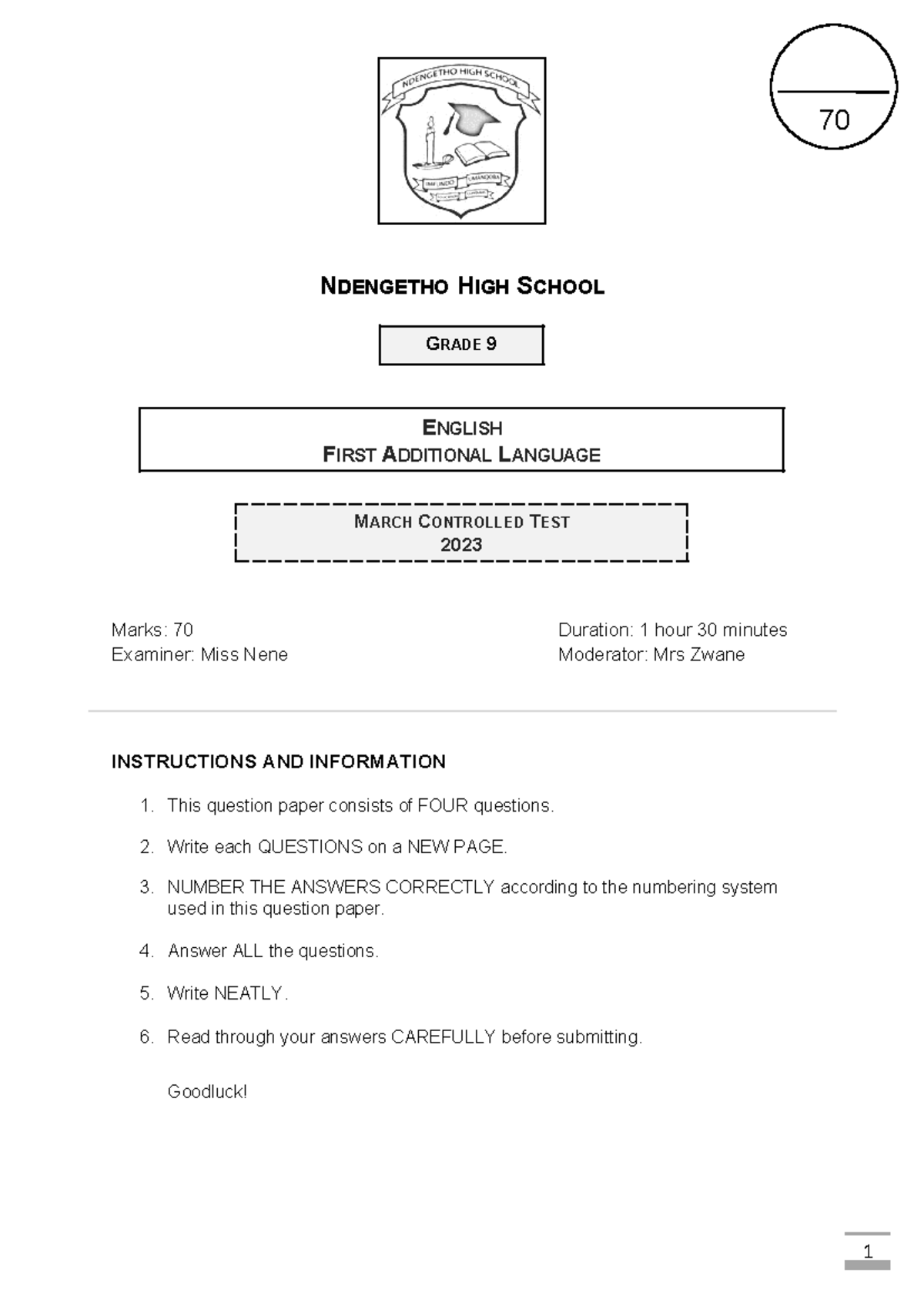 Grade 9 English March Controlled Test 2023 - Comprehensive Overview ...