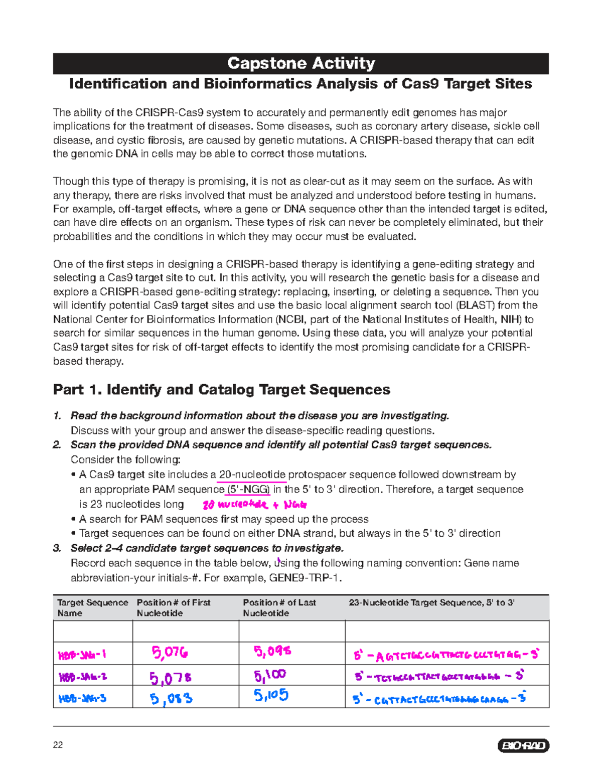 Blast Assignment - Bio 22: Cas9 Target Site Analysis and Strategy - Studocu