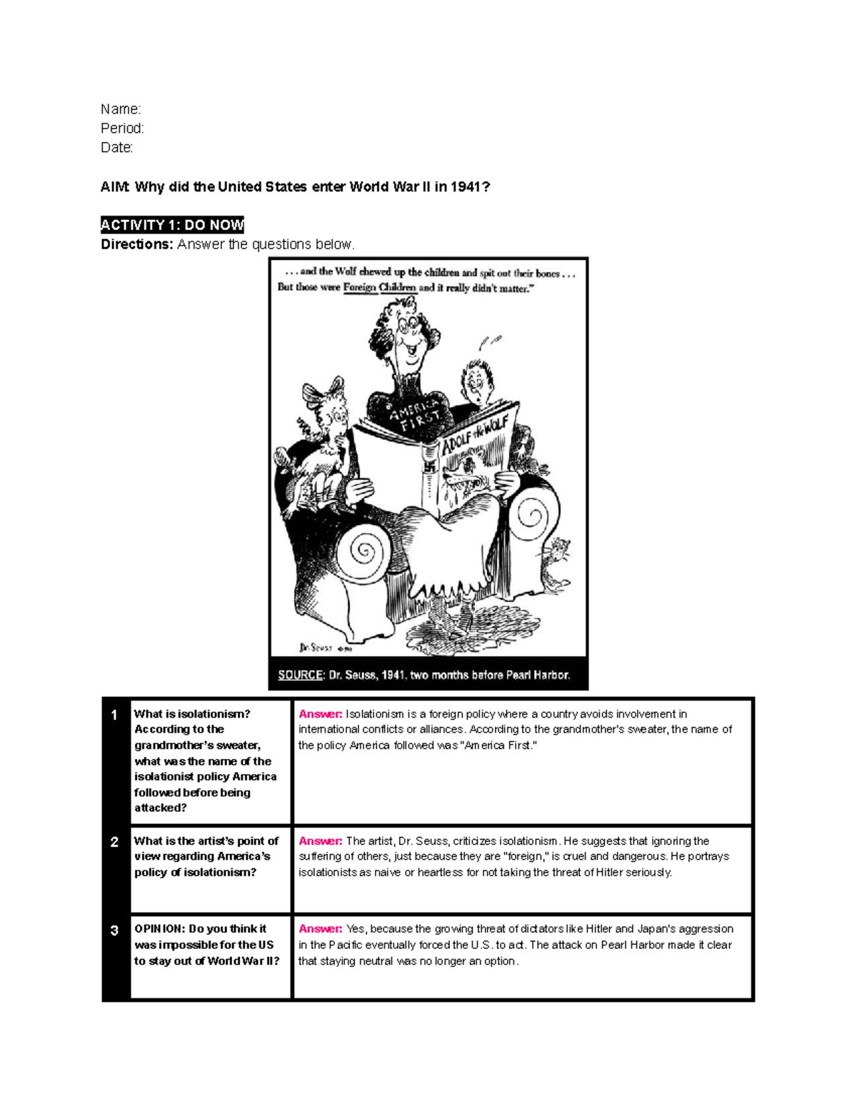 Copy of Why did the United States enter World War II in 1941 - Name ...
