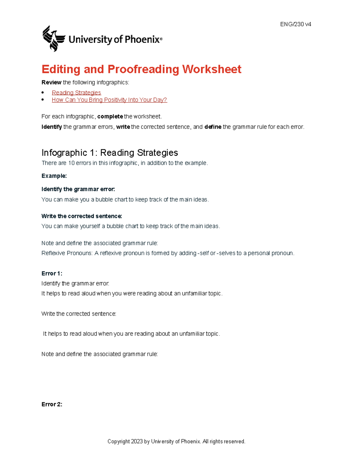 Eng230 v4 Editing & Proofreading Worksheet for Infographics - Studocu