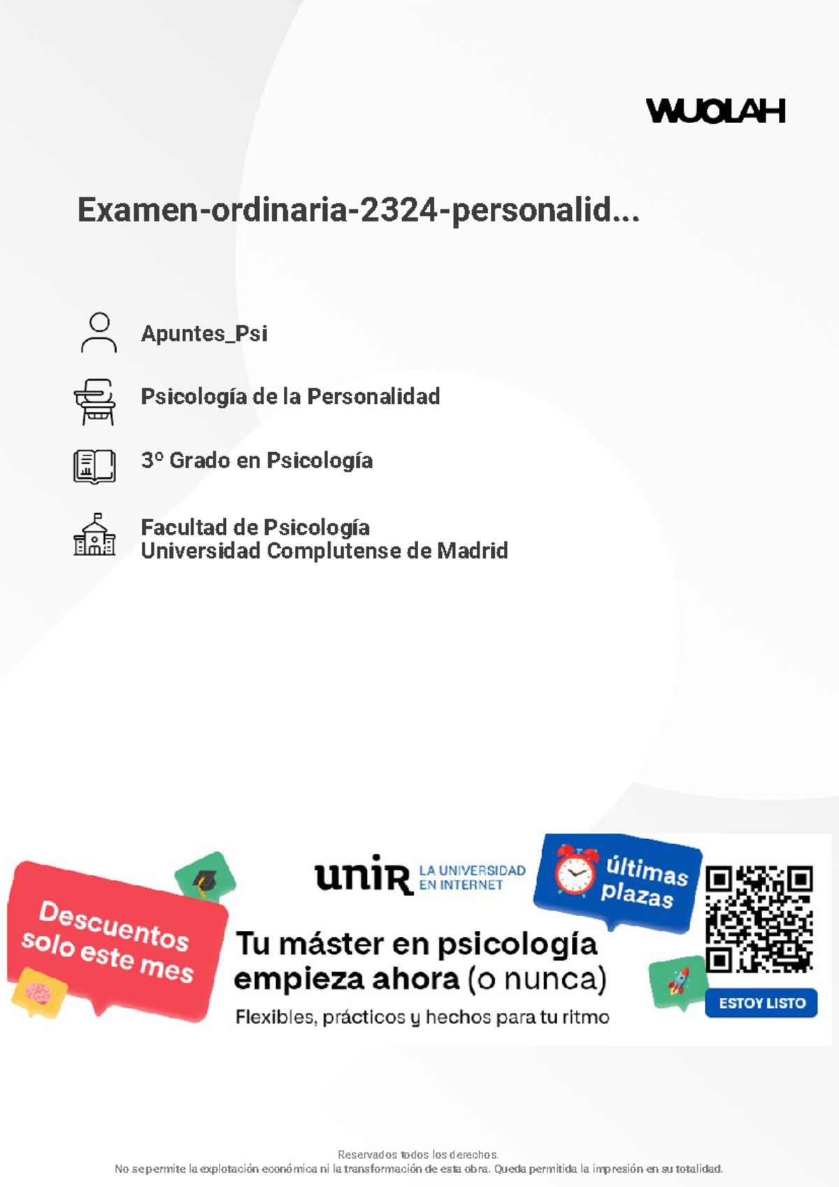 Examen Psicología de la Personalidad - 3º Grado UCM - Studocu