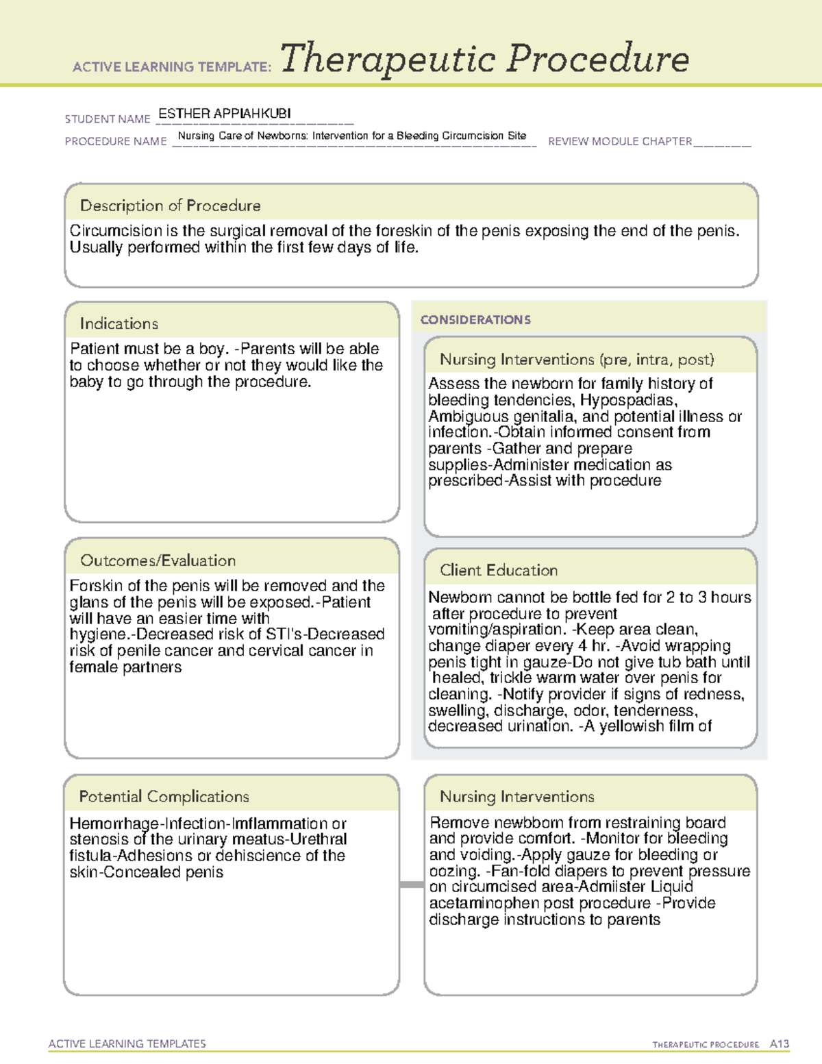 ACTIVE LEARNING TEMPLATE: Nursing Care for Bleeding Circumcision A13 ...