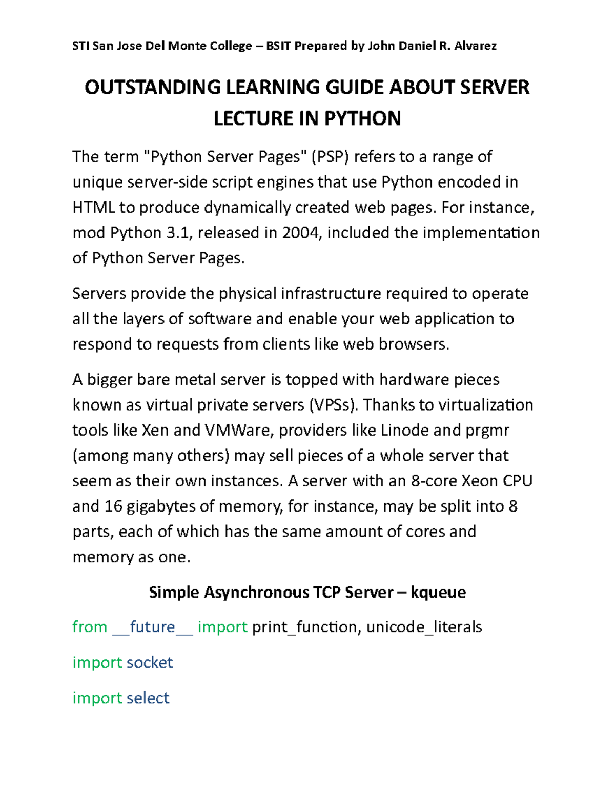 Outstanding Python Server Lecture Learning Guide (CS101) - Studocu