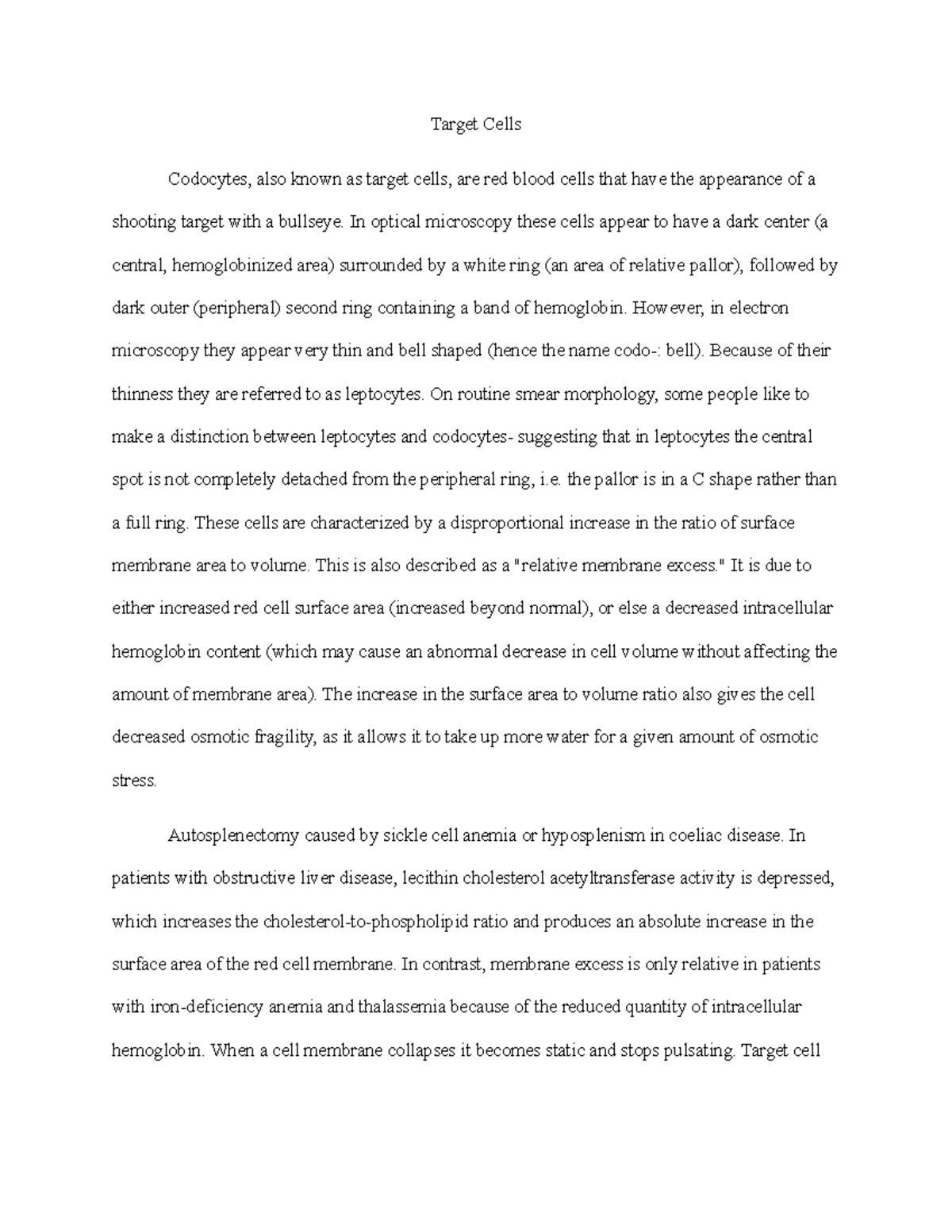 Target Cells - Target Cells Codocytes, also known as target cells, are ...