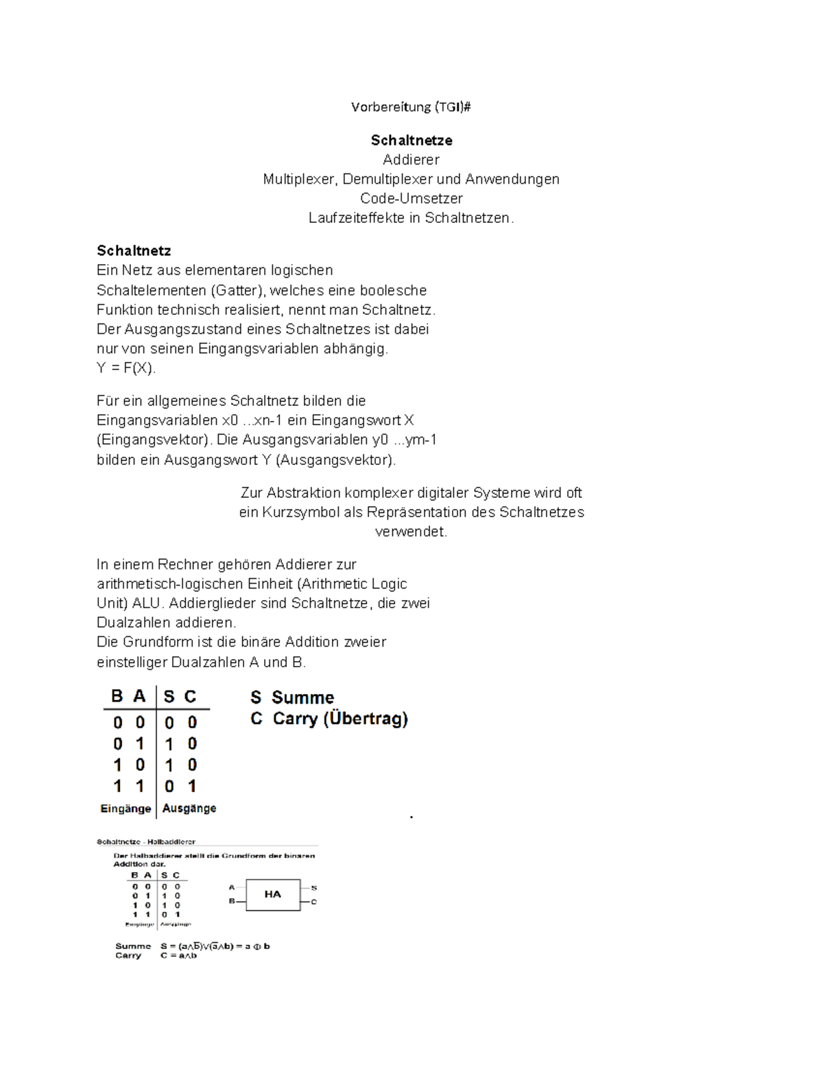 Vorbereitung - Schaltnetze: Addierer, Multiplexer, und Anwendungen ...