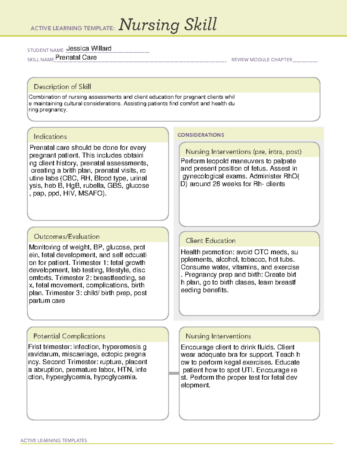 Prenatal Care Active Learning Template - NUR 101 Notes - Studocu