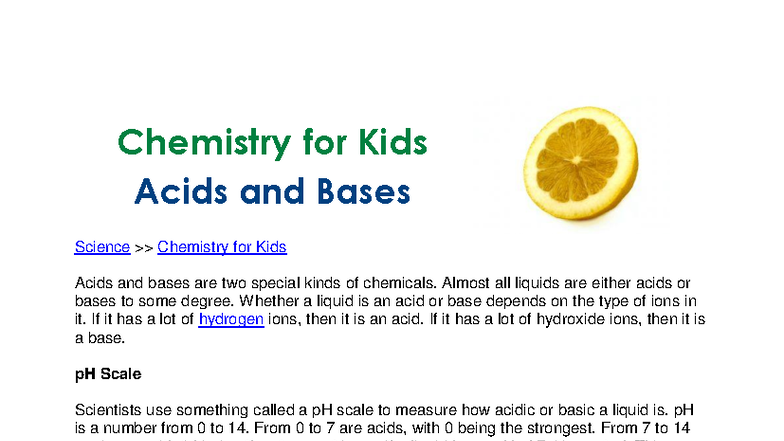 Chemistry for Kids: Understanding Acids and Bases - Studocu