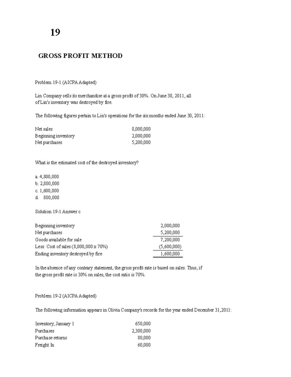 Gross Profit Method Problems and Solutions (ACC101) - Studocu