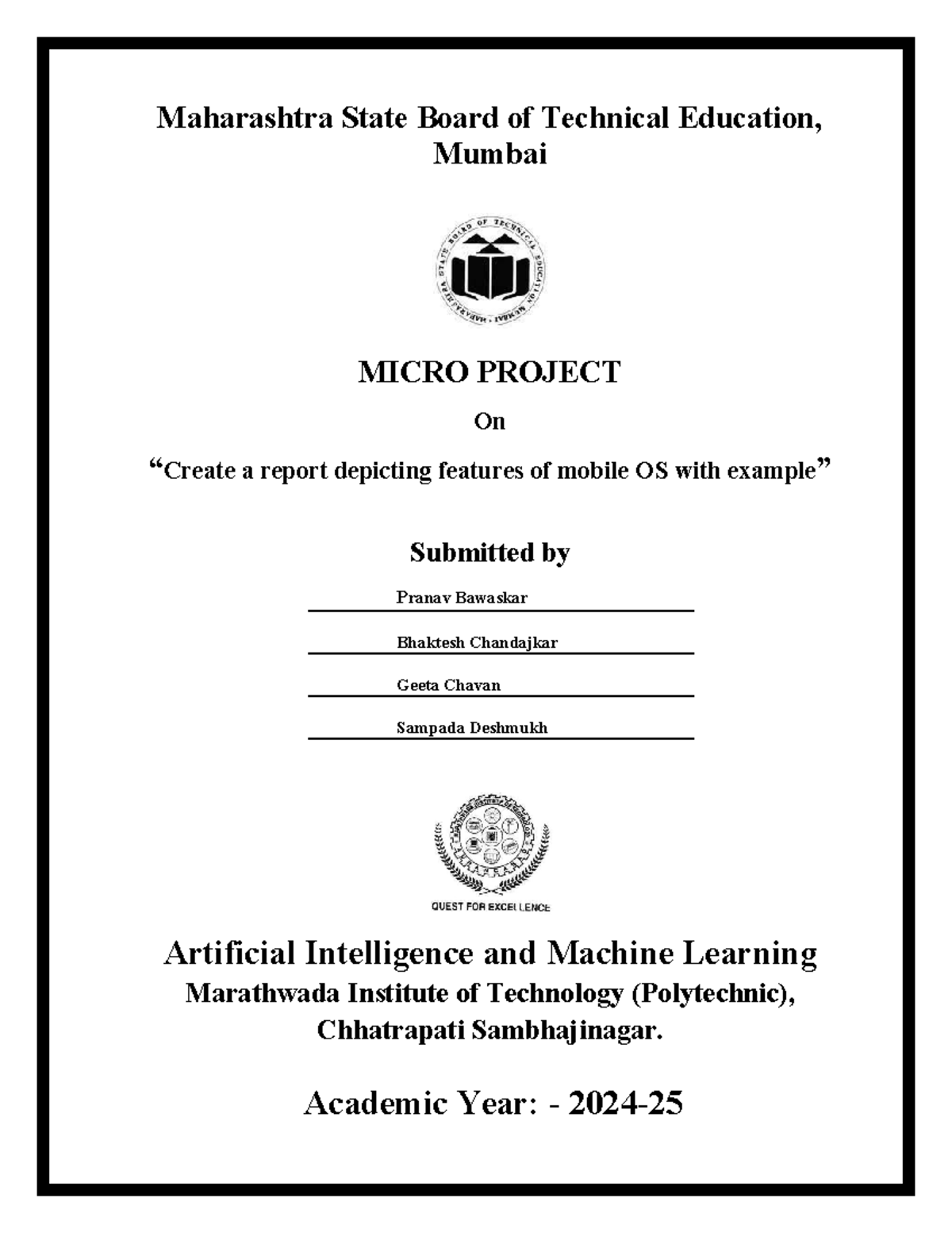 Micro Project Report: Mobile Operating Systems Features Analysis (22516 ...
