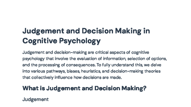 Judgement and Decision Making in Cognitive Psychology: Key Theories ...