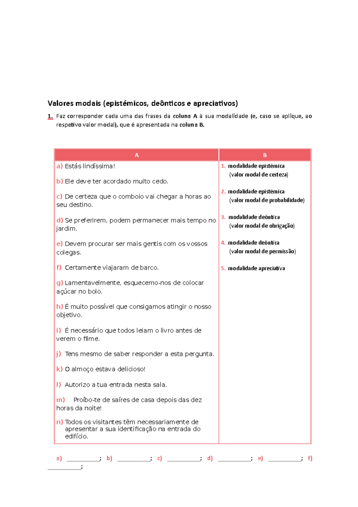 Ficha Gramatica Valor modal - Valores modais (epistémicos, deônticos e ...
