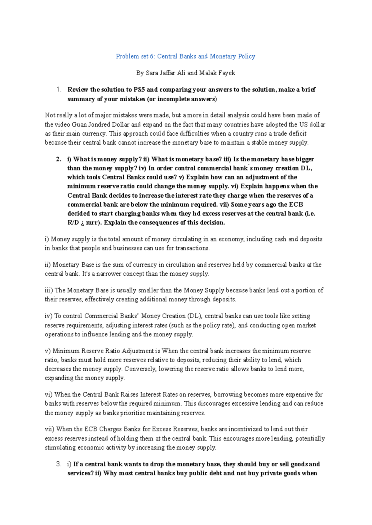 Monetary Policy Analysis: Problem Set 6 (ECO 305) - Studocu