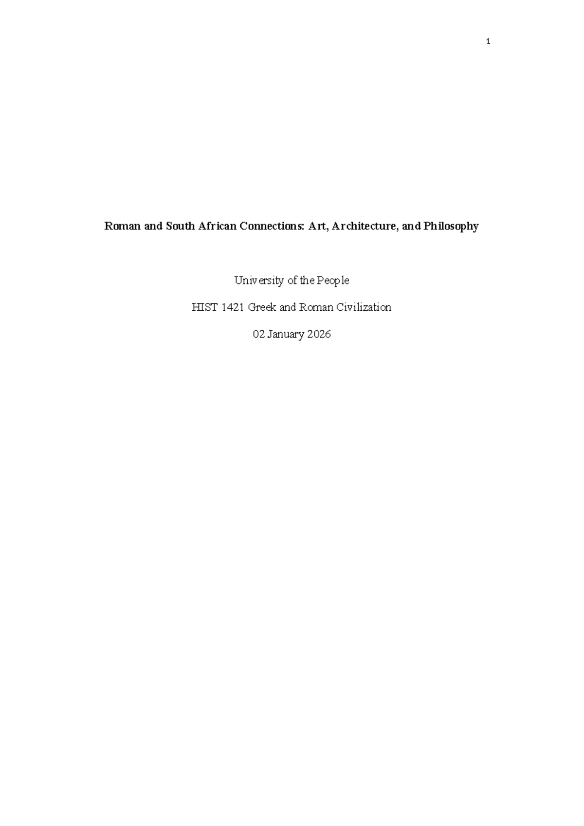 Roman and South African Connections: Art & Philosophy - HIST 1421 - Studocu