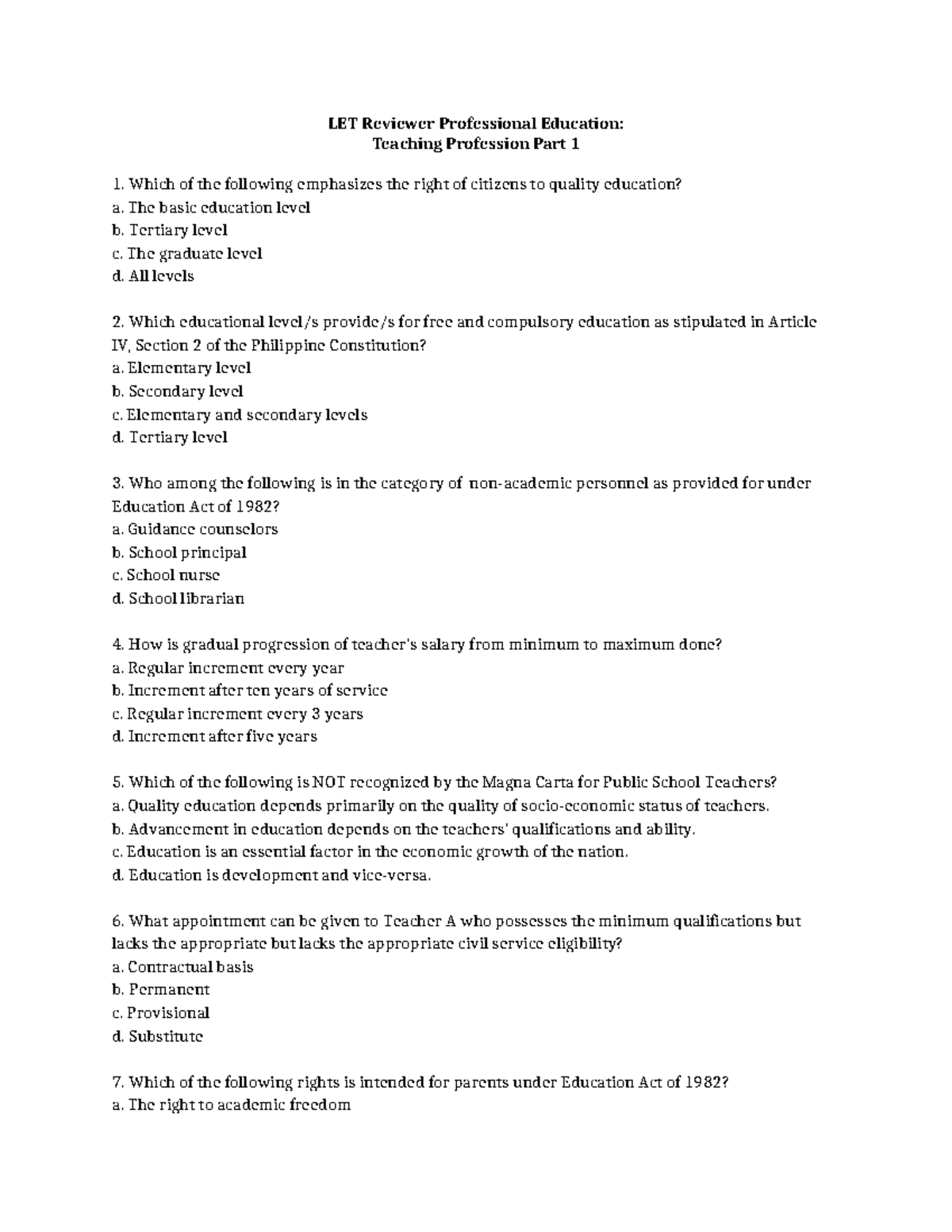 Teaching Profession Part 1 - LET Reviewer Professional Education ...