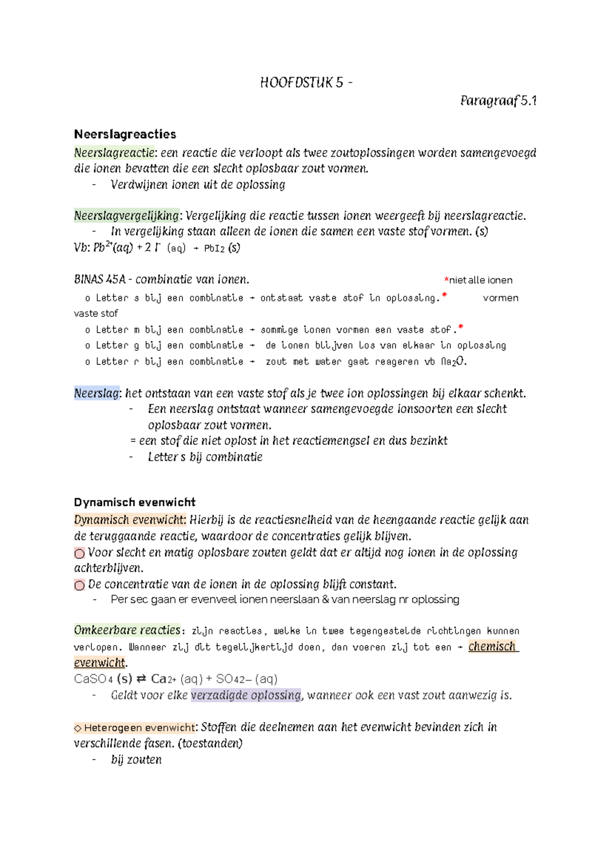 SK H5.1 tm 5.3 - Neerslagreacties en Molverhoudingen Uiteenzetting ...