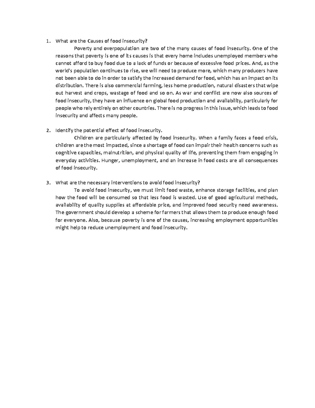 Food Insecurity: Causes, Effects, and Interventions Explained - Studocu