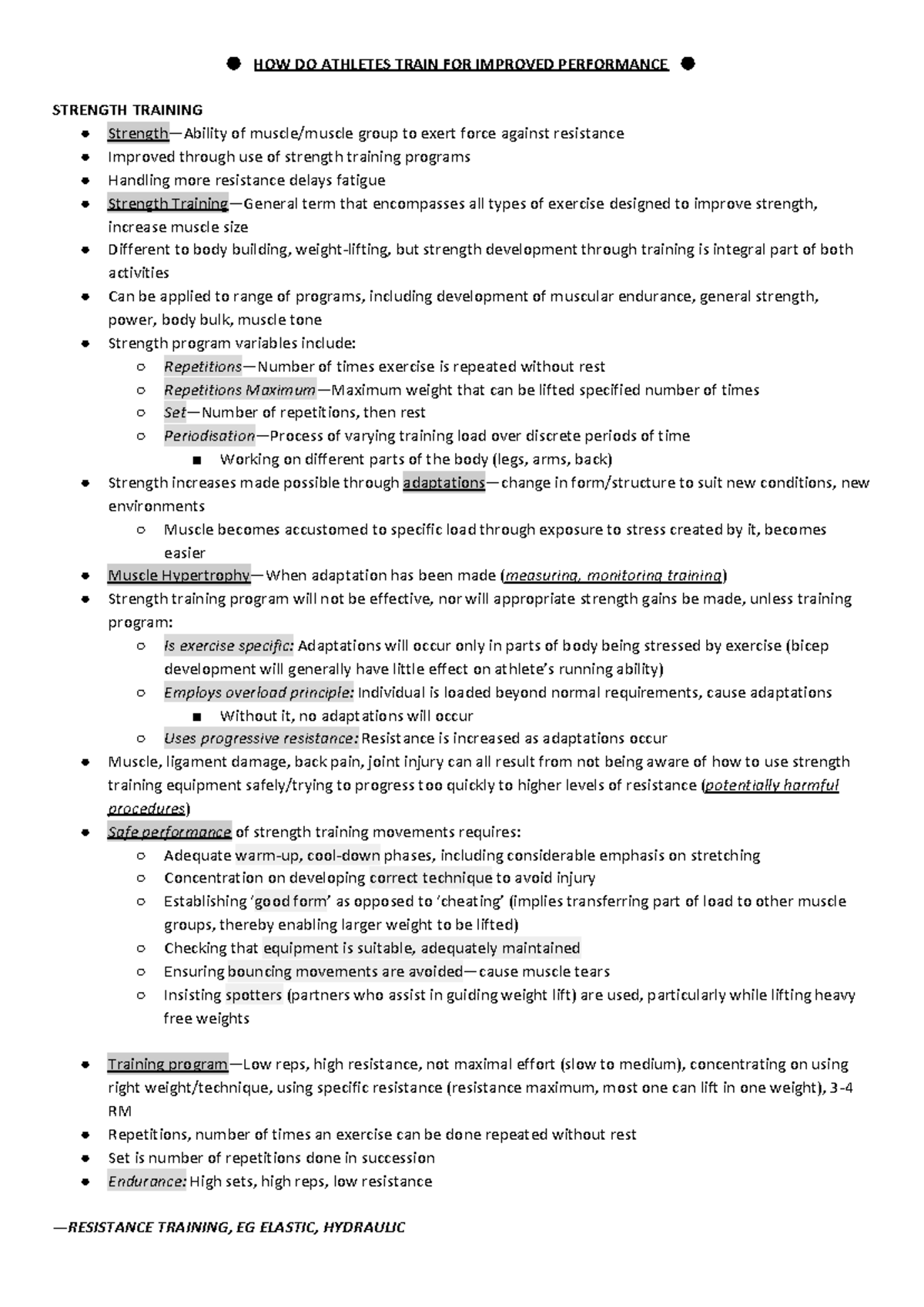 Pdhpe - HSC Final Exam Notes on Improving Athletic Performance - Studocu