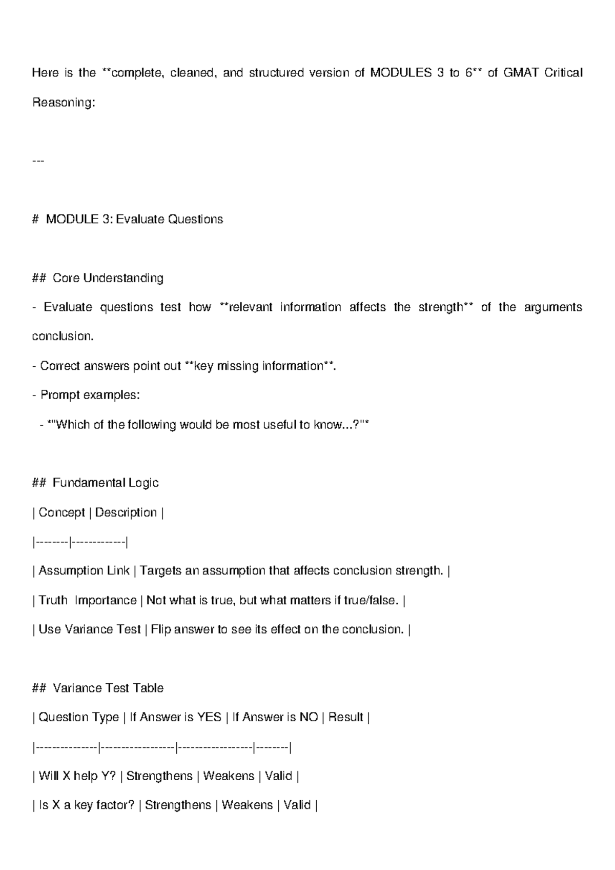 GMAT CR Modules 3 to 6: Understanding Evaluate, Strengthen, and Weaken ...