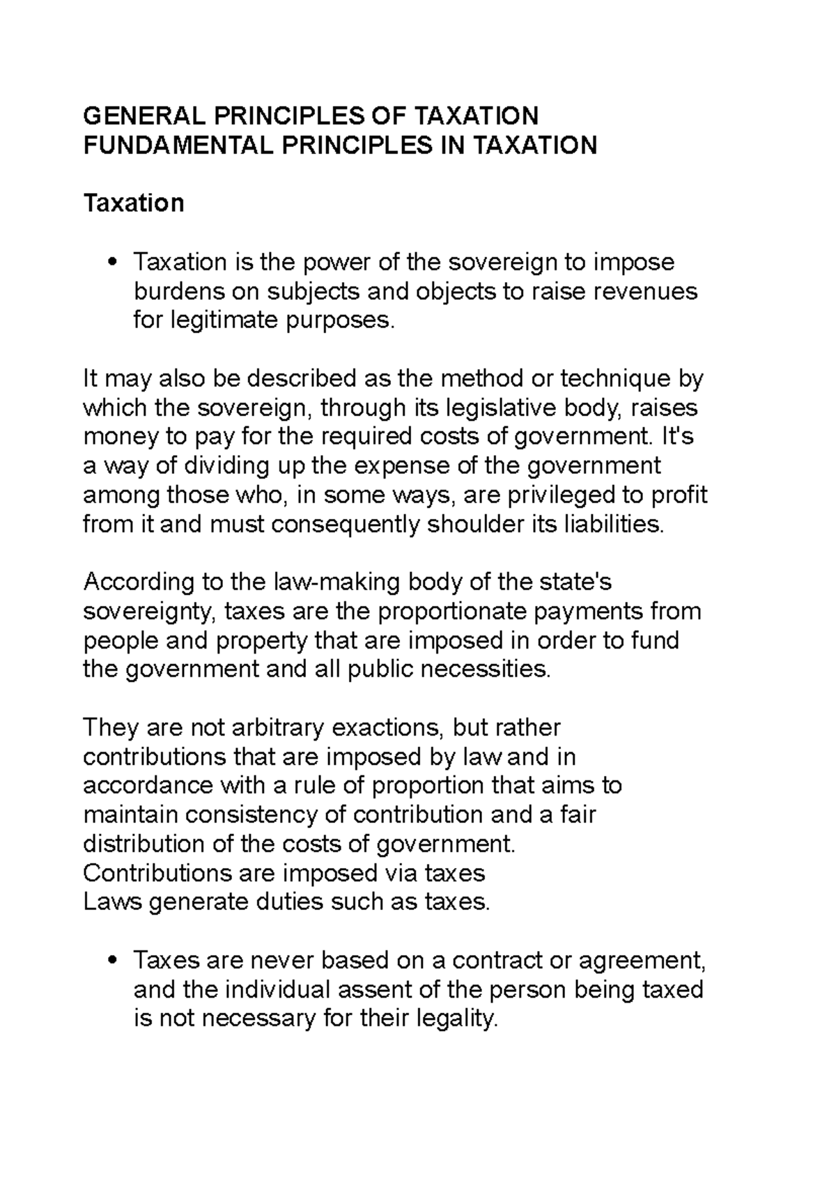 Principles of Taxation - GENERAL PRINCIPLES OF TAXATION FUNDAMENTAL ...